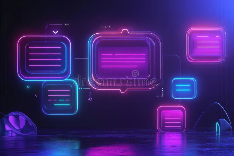 Floating Message Bubbles and Glowing Notifications in a Vibrant Social ...