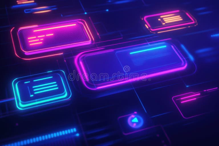 Floating Message Bubbles and Glowing Notifications in a Vibrant Social ...