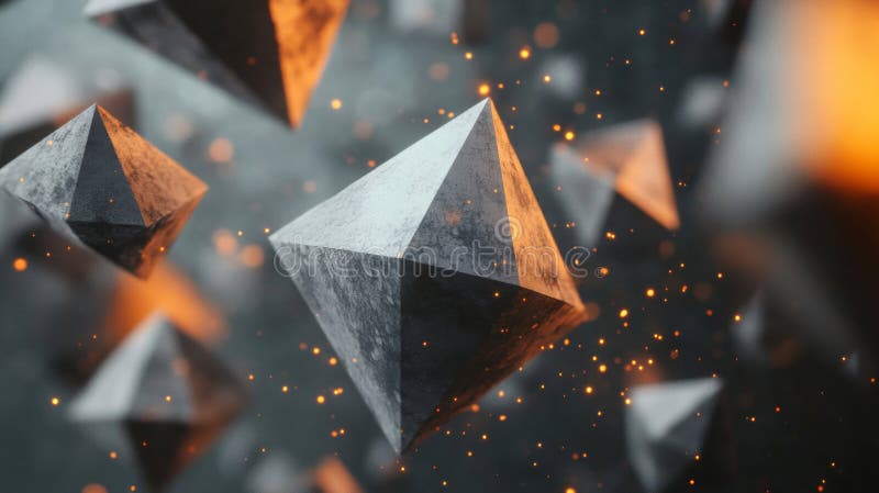 Floating Metallic Geometric Shapes Abstract 3D Rendering Stock ...