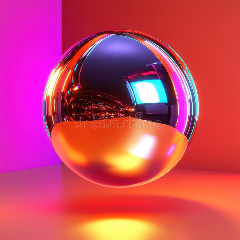 A Floating Metallic Sphere with a Polished Mirror Surface Reflecting ...