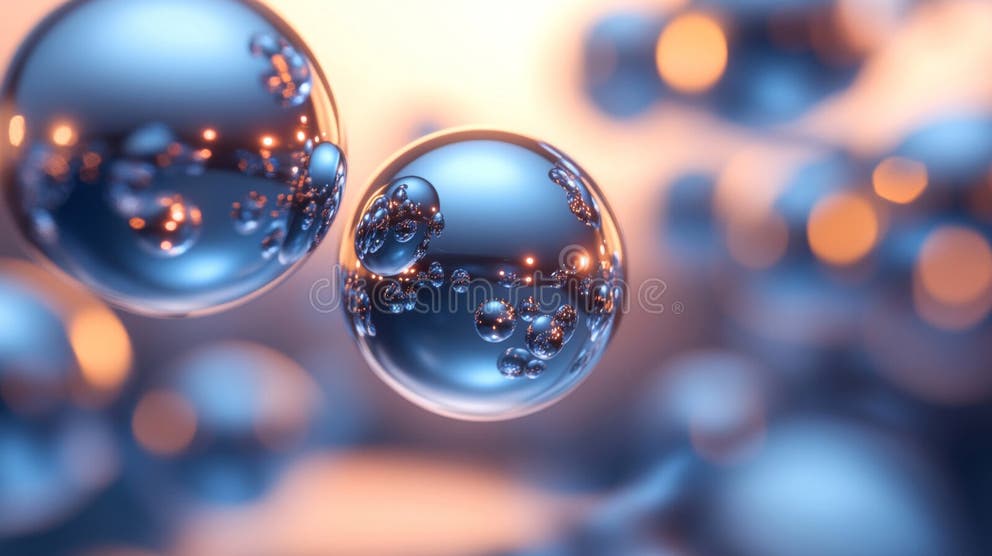 Floating Metallic Spheres with Glowing Light Abstract Background Stock ...