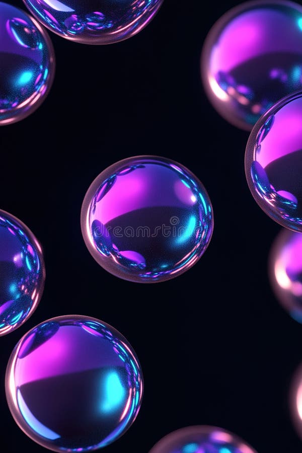 Floating Metallic Spheres with Glowing Neon Edges Create a Striking ...