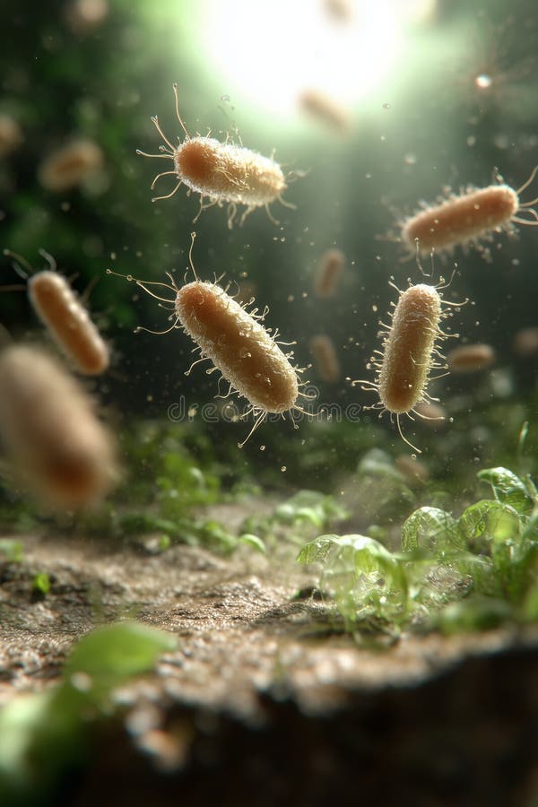 Floating Microbes in Nature: Close-up of Bacteria in Lush Environment ...