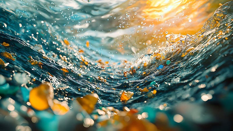 Floating Microplastics in Swirling Water Create Vibrant Scene Stock ...
