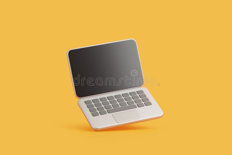 Floating Minimalist Laptop on Yellow Background Stock Illustration ...