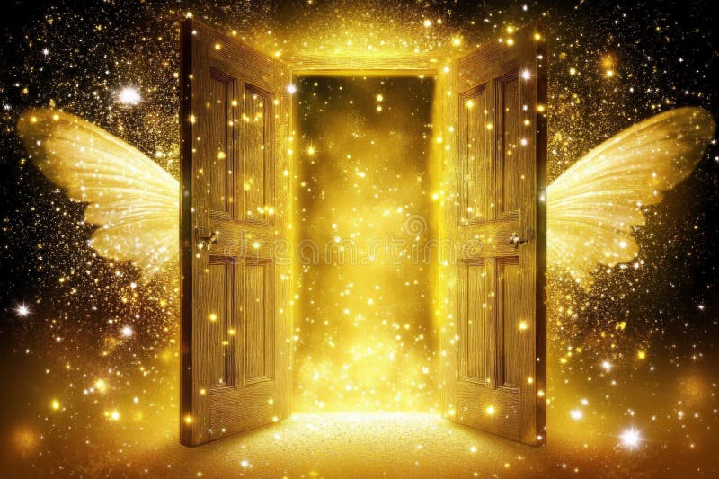 Floating in a Minimalist Space, a Door is Surrounded by Soft, Glowing ...