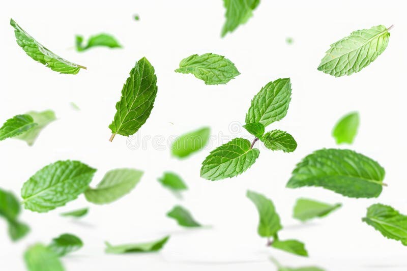 Floating Mint Leaves White Background Neural Network Ai Generated Stock ...