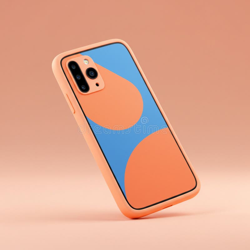 Floating Mobile Phone with Orange and Blue Circular Design Stock ...