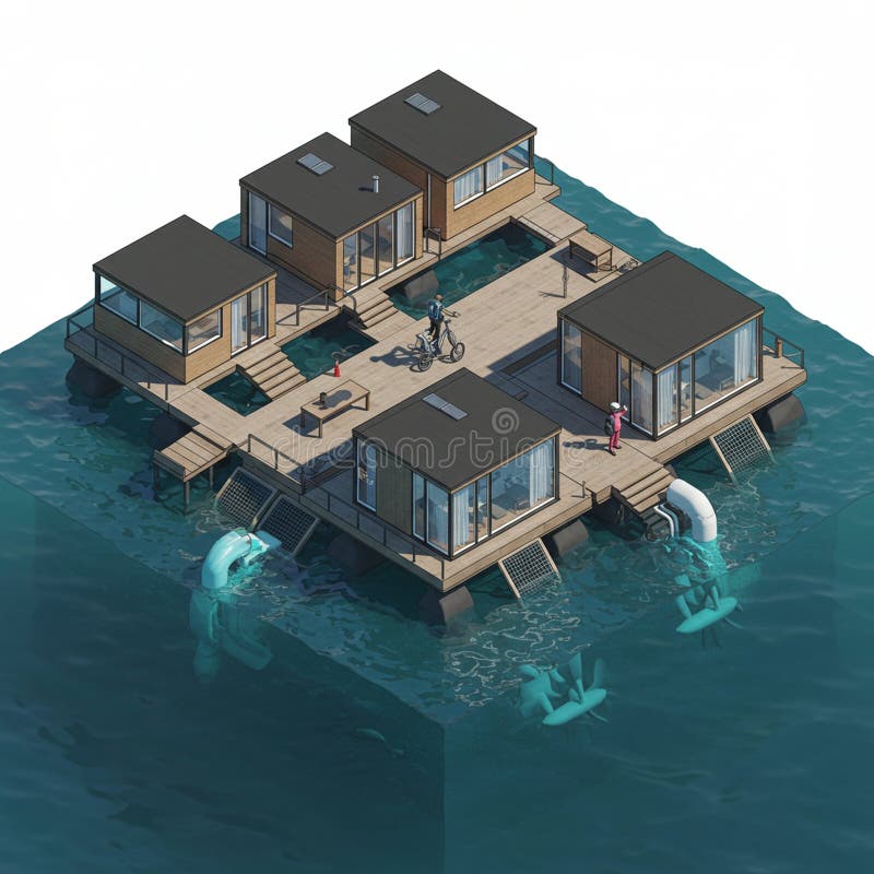 Floating Modular House Structure on Water, Consisting of Four Wooden ...