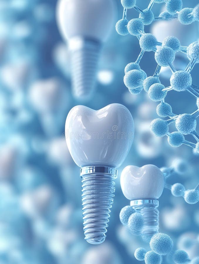 Floating Molecular Structures with Titanium Dental Implants Represented ...