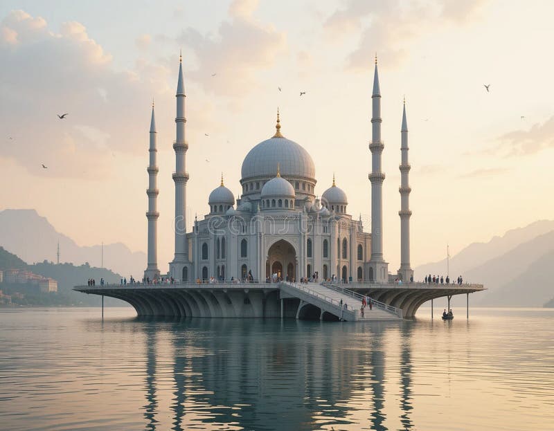Floating Mosque on Water stock illustration. Illustration of ...