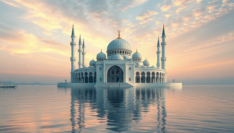 Floating Mosque on Water stock illustration. Illustration of islam ...