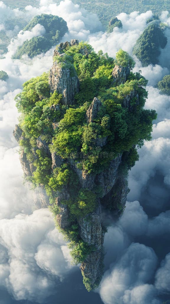 Floating Mountain Peak Surrounded by Clouds Stock Image - Image of ...