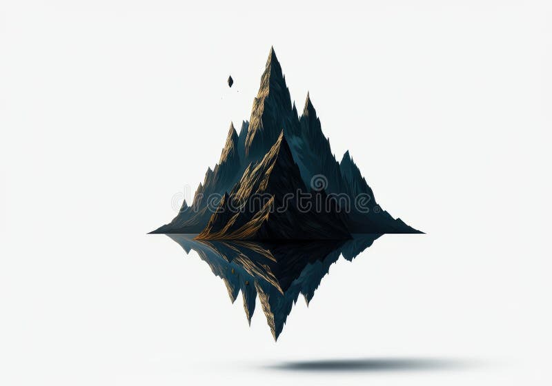 A Floating Mountain Silhouette with Sharp Peaks, on a Solid White ...