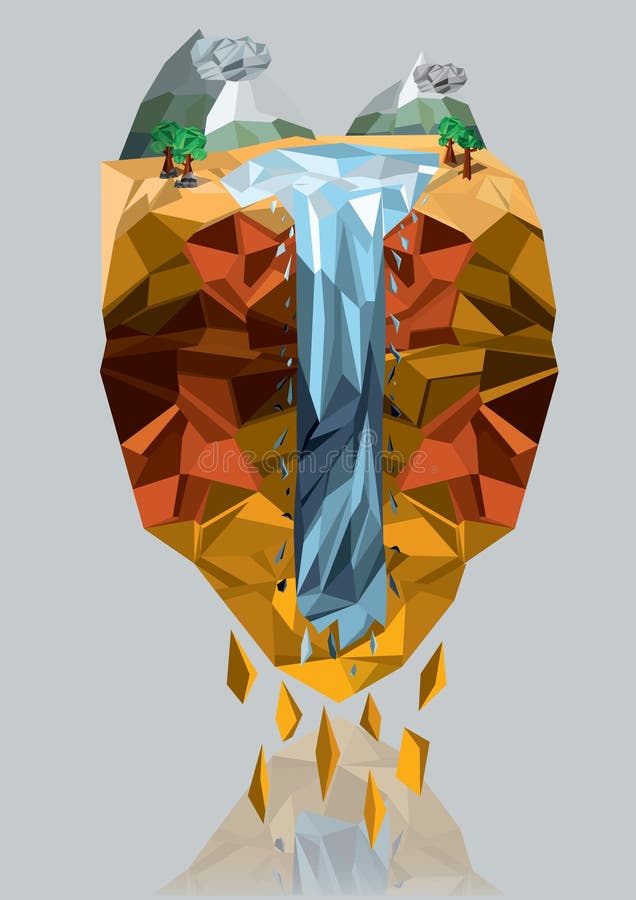 Floating Mountain with Waterfall. Vector Illustration Decorative Design ...