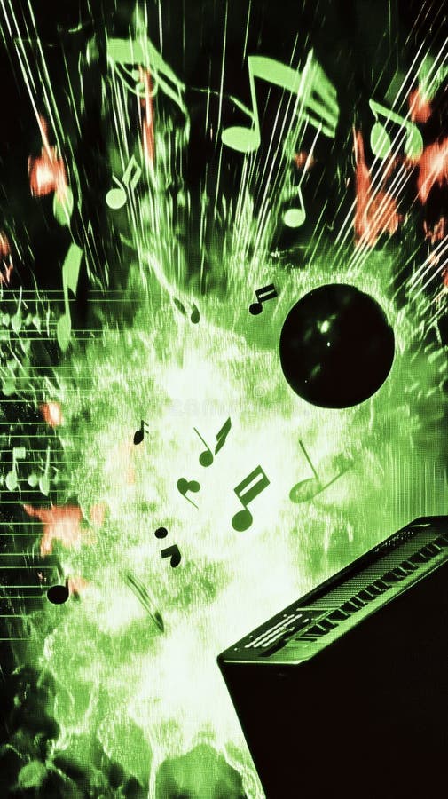 Floating Music Notes with Abstract Digital Background Stock ...