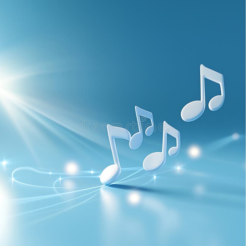 Floating Music Notes on Blue Background with Light Effects Create ...