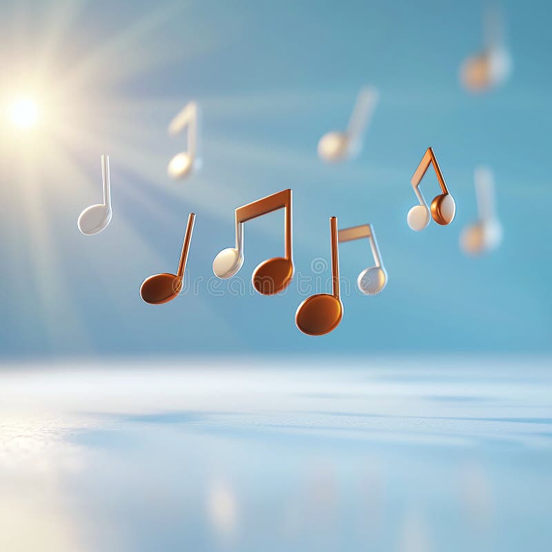 Floating Music Notes Create Serene Atmosphere Against Blue Background ...