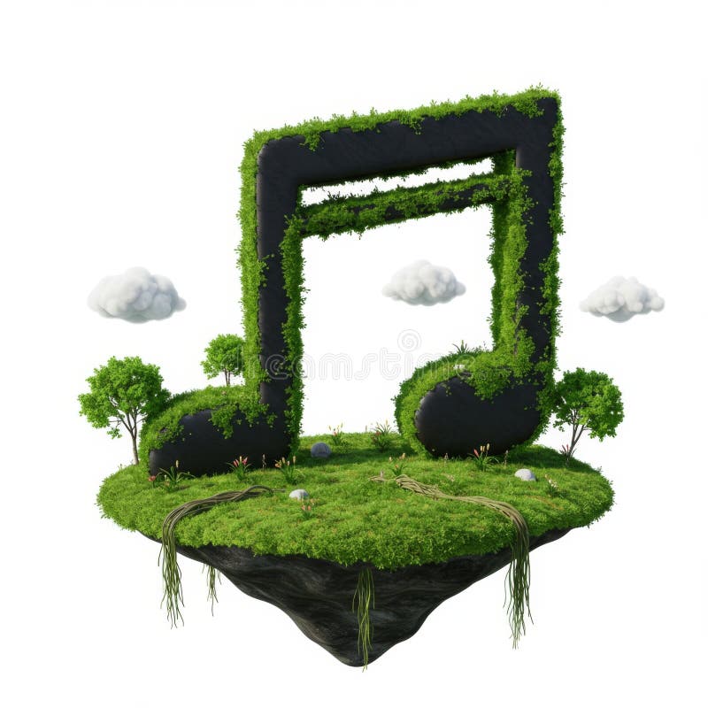 Floating Musical Note Island with Lush Greenery Stock Illustration ...
