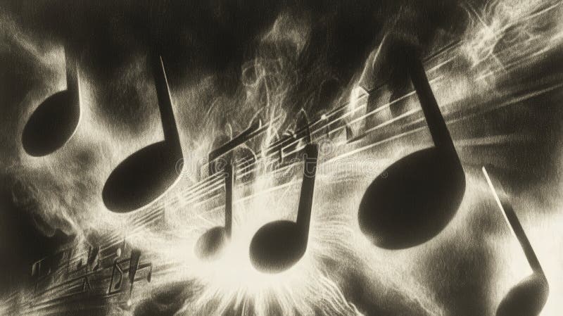 Floating Musical Notes in a Blazing Light Explosion Stock Illustration ...