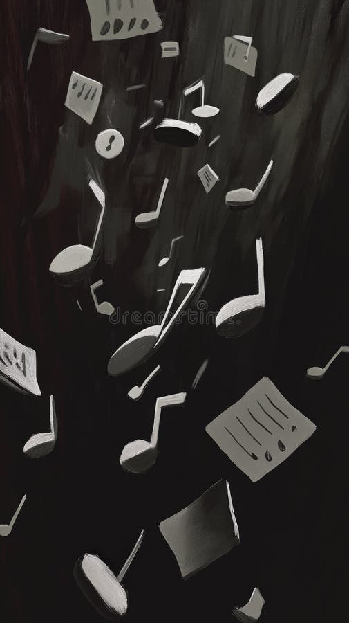 Floating Musical Notes in Dark Abstract Background Art Stock ...