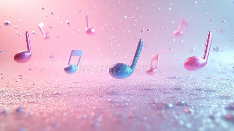 Floating Musical Notes in Dreamy Pink and Blue Environment Stock ...