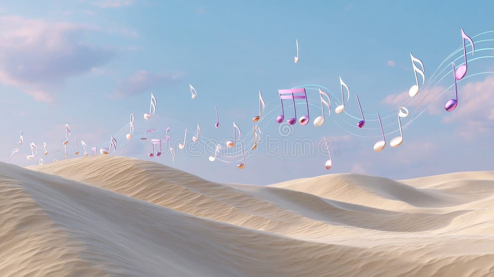 Floating Musical Notes Over Sand Dunes Under a Blue Sky Stock Image ...