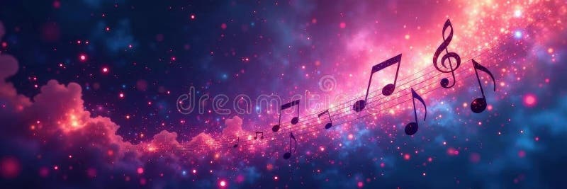 Floating Musical Notes, Swirling Nebula Backdrop, Mystical, Universe ...