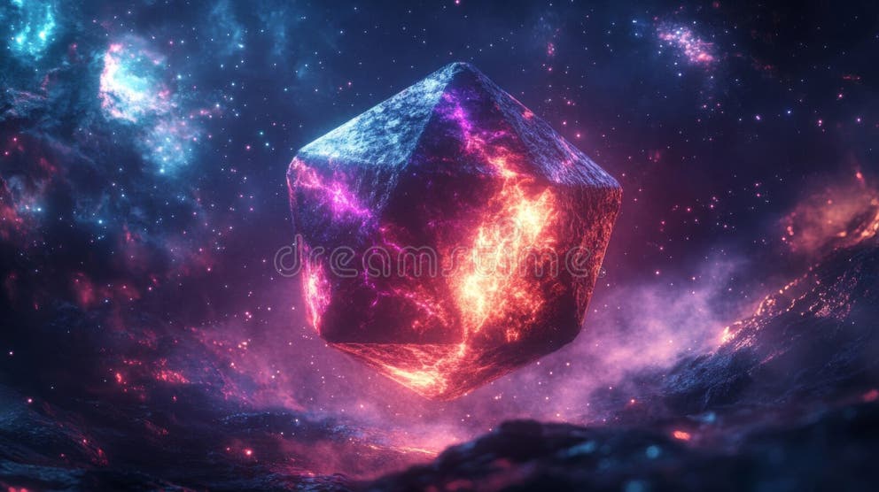 Floating Nebula Cube with Cosmic Dust Glowing in Deep Space Background ...