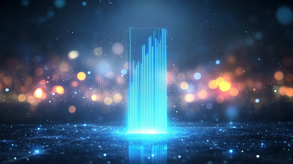 Floating Neon Blue Column Chart in a High-tech Setting Stock ...