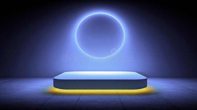 Floating Neon Circle Above Illuminated Platform Creates a Striking ...