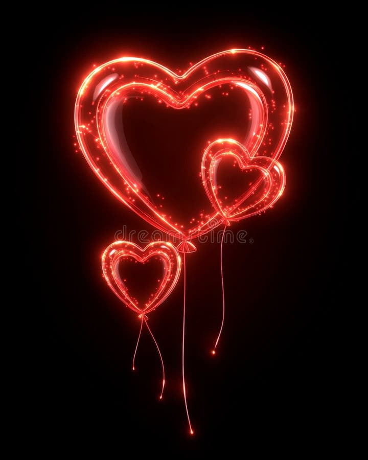 Floating Neon Hearts in a Red Glowing Design with Dripping Light ...