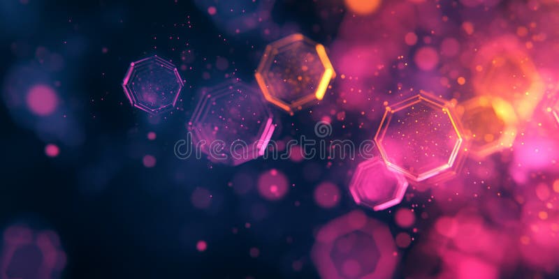 Floating Neon Hexagons with a Transparent Texture, Illuminated in Pink ...