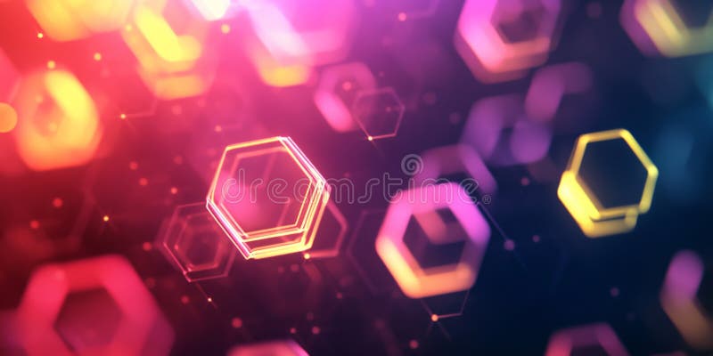 Floating Neon Hexagons with a Transparent Texture, Illuminated in Pink ...