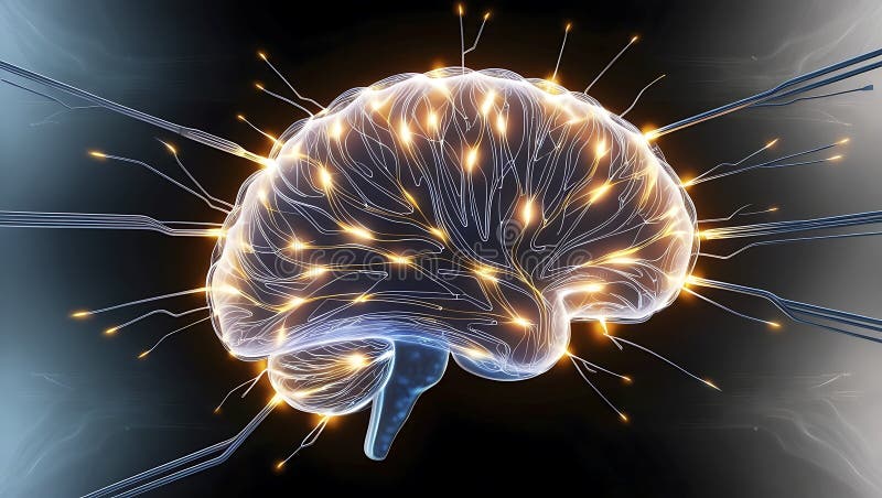 Floating Neural Network Brain with Pulsing Energy Filaments Stock Image ...