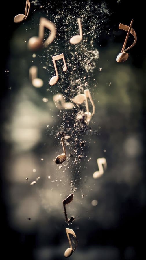 Floating Notes Amidst Light Particles in Dark Background Stock ...