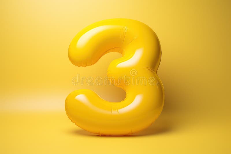 Floating Number 3 Typography on Yellow Background AI Generated Stock ...