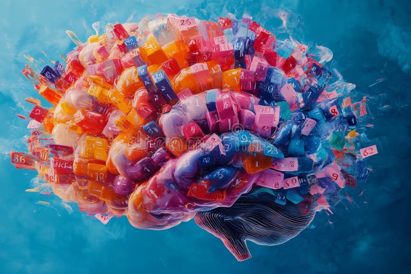 Floating Numbers Create Vibrant Brain Structure Abstract Representation ...