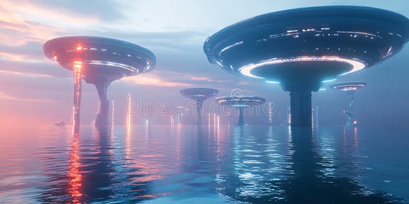 Floating Ocean Platform with Futuristic Structures Wallpaper Background ...