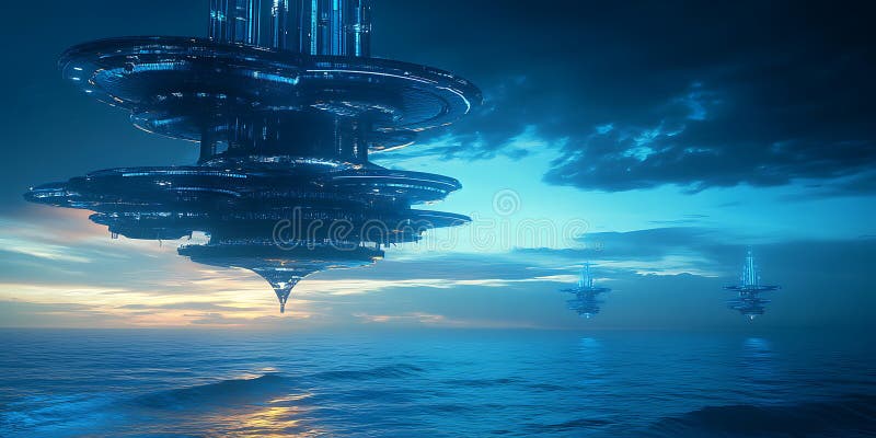 Floating Ocean Platform with Futuristic Structures Wallpaper Background ...