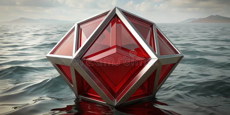 Floating Octagonal Crystal in Water with Reflective Calm Surface ...