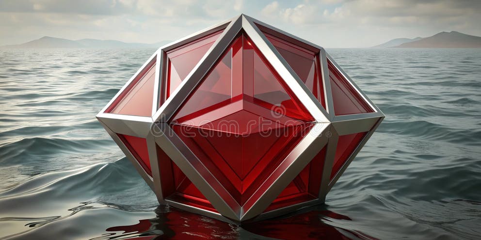 Floating Octagonal Crystal in Water with Reflective Calm Surface ...