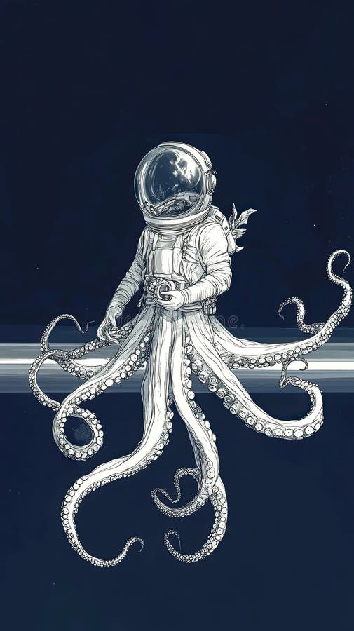 Floating Octopus Explores the Wonders of Space in a Transparent Helmet Stock Photo - Image of ...