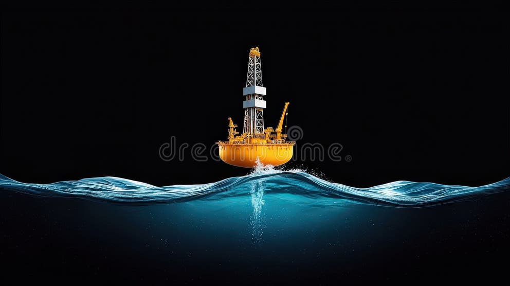 Floating Oil Rig Drilling Platform on Ocean Surface with Black ...