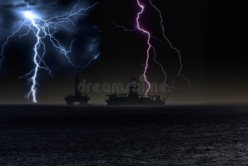 Floating Oil Rigs on Ocean in Storm Stock Image - Image of exploration ...