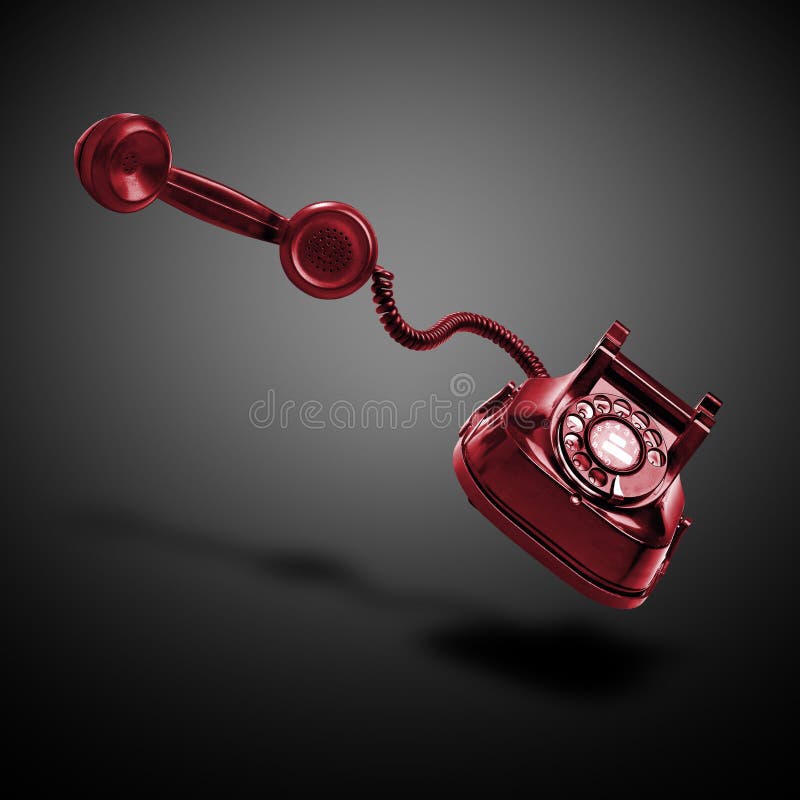 Floating Old Black Telephone with Shadow Against Red Gradient ...