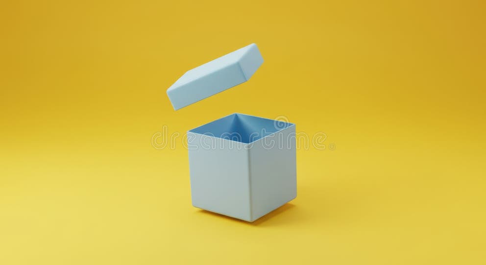 Floating Open Blue Box on a Yellow Background Stock Image - Image of ...