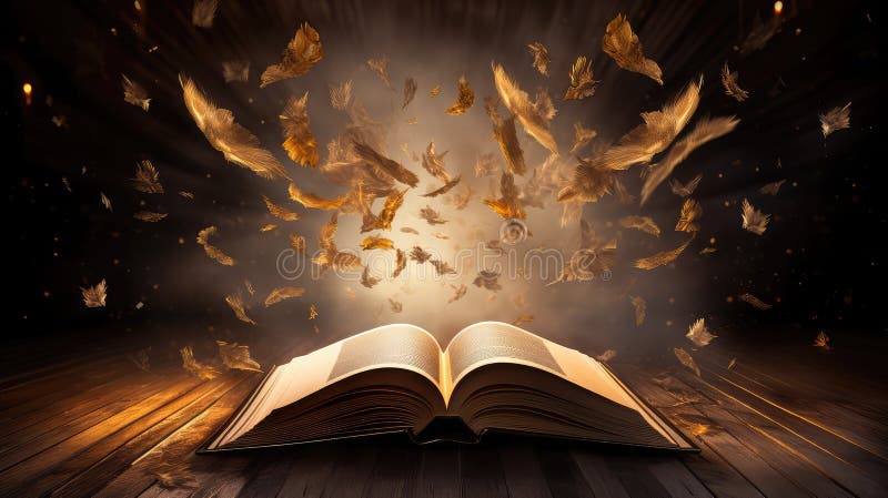 Floating open book angle stock illustration. Illustration of enchanting ...