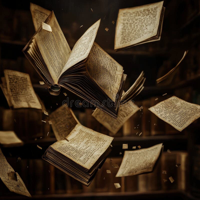 Floating Open Books with Flying Pages Stock Image - Image of open ...