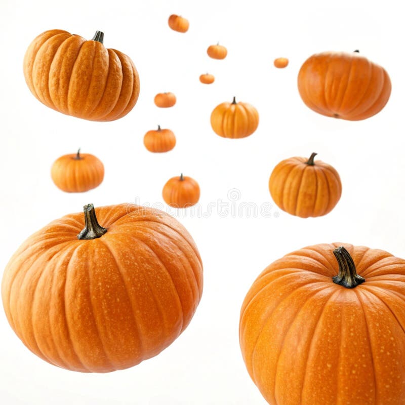 Floating Orange Pumpkins in Various Sizes Stock Illustration ...